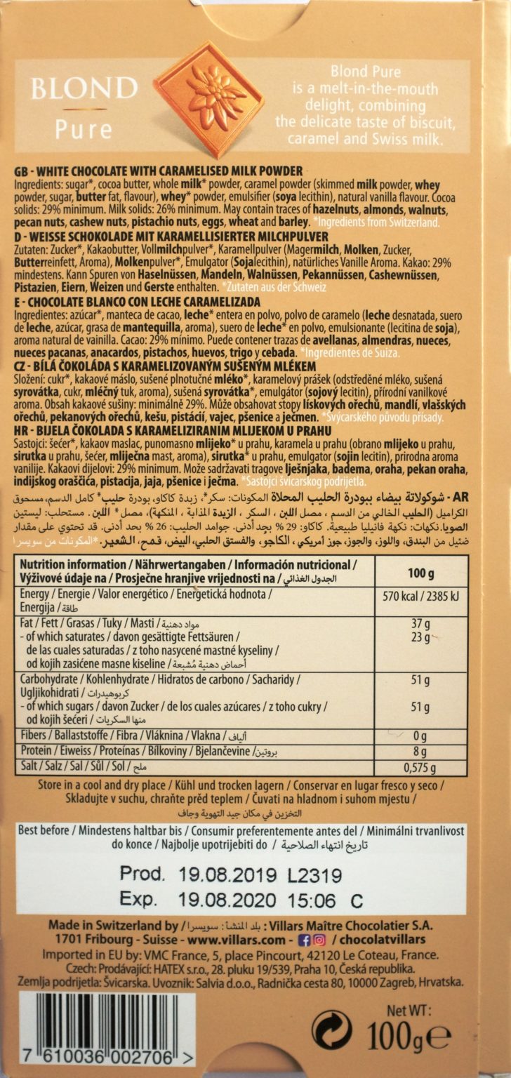 Geschmackstest: Villars Karamell-Schokolade "Blond Pure" | Chclt.net